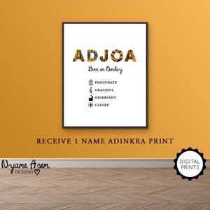 Adjoa X Adinkra Monday Born Female in Kente Digital Print African Wall ...