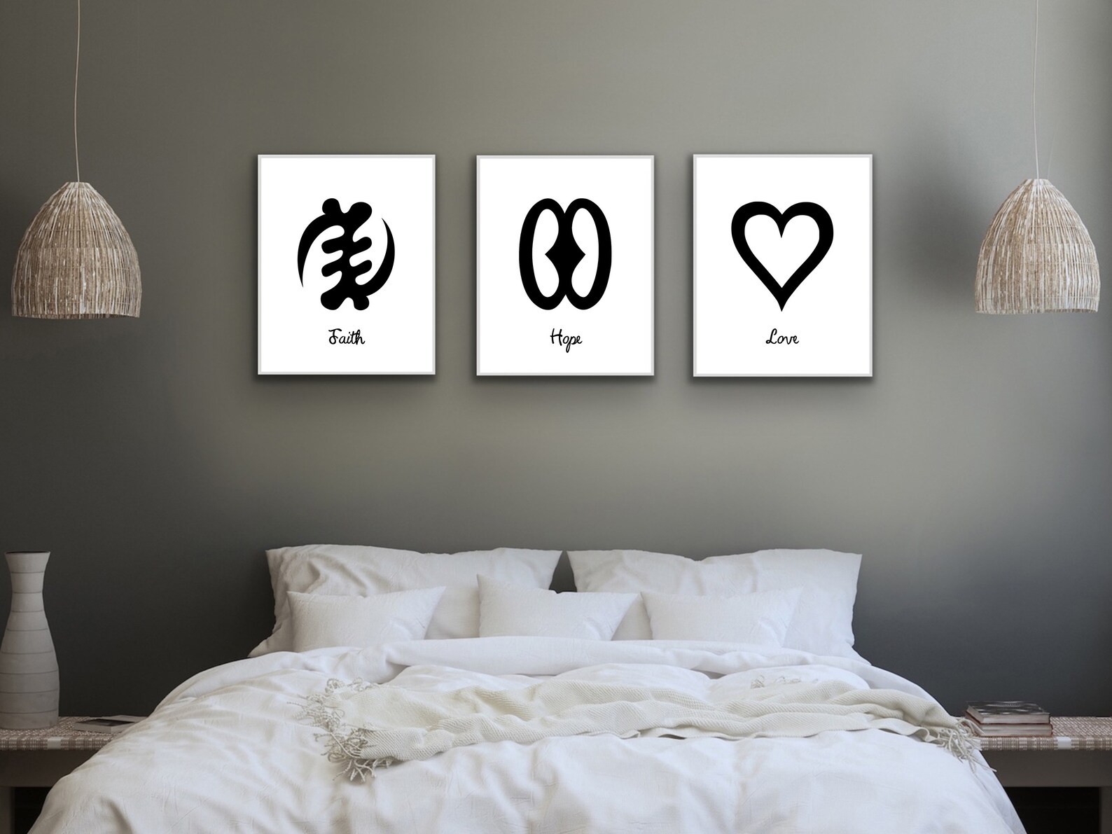 Faith Hope Love X Adinkra Set of 3 in Black | Digital Print | African ...