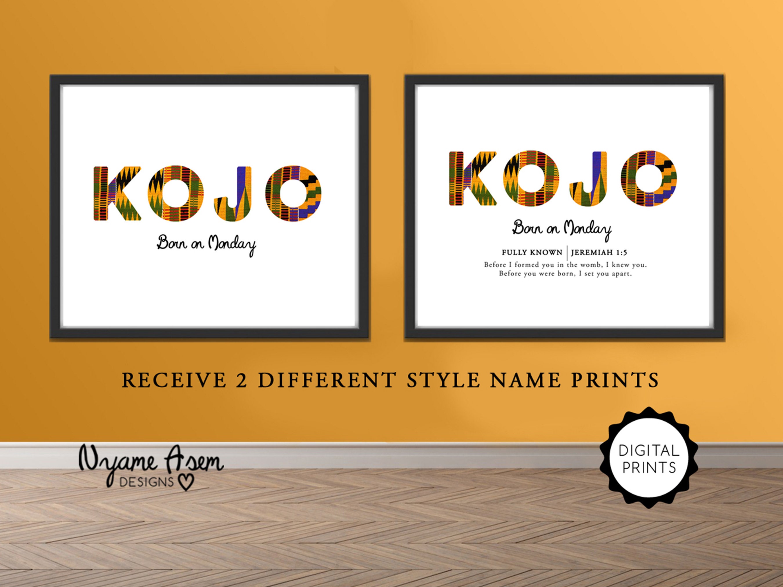 Kojo Monday Born Male in Kente Digital Print African Wall Art Name ...