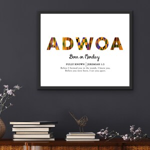 Adwoa ~ Monday Born Female in Kente | Digital Print | African Wall Art ...