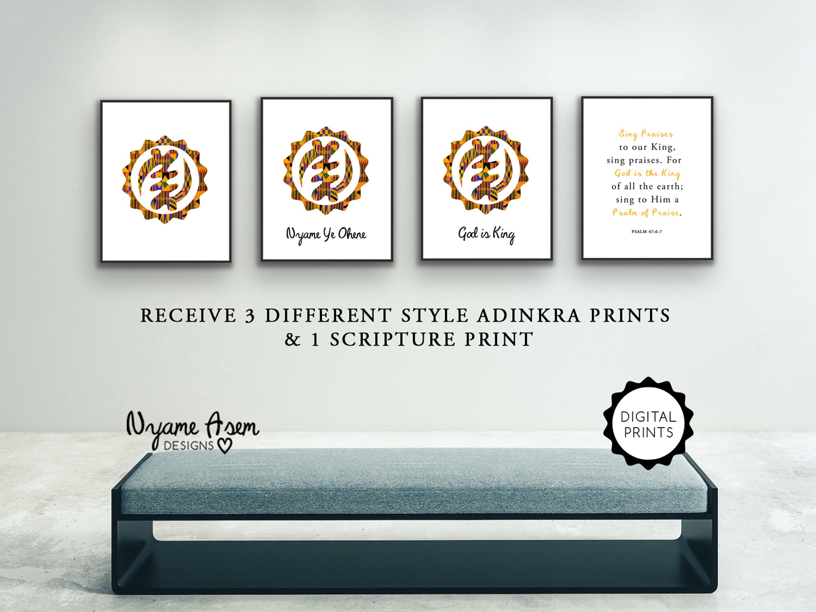 Nyame Ye Ohene ~ God is King in Kente | Digital Print | African Wall ...