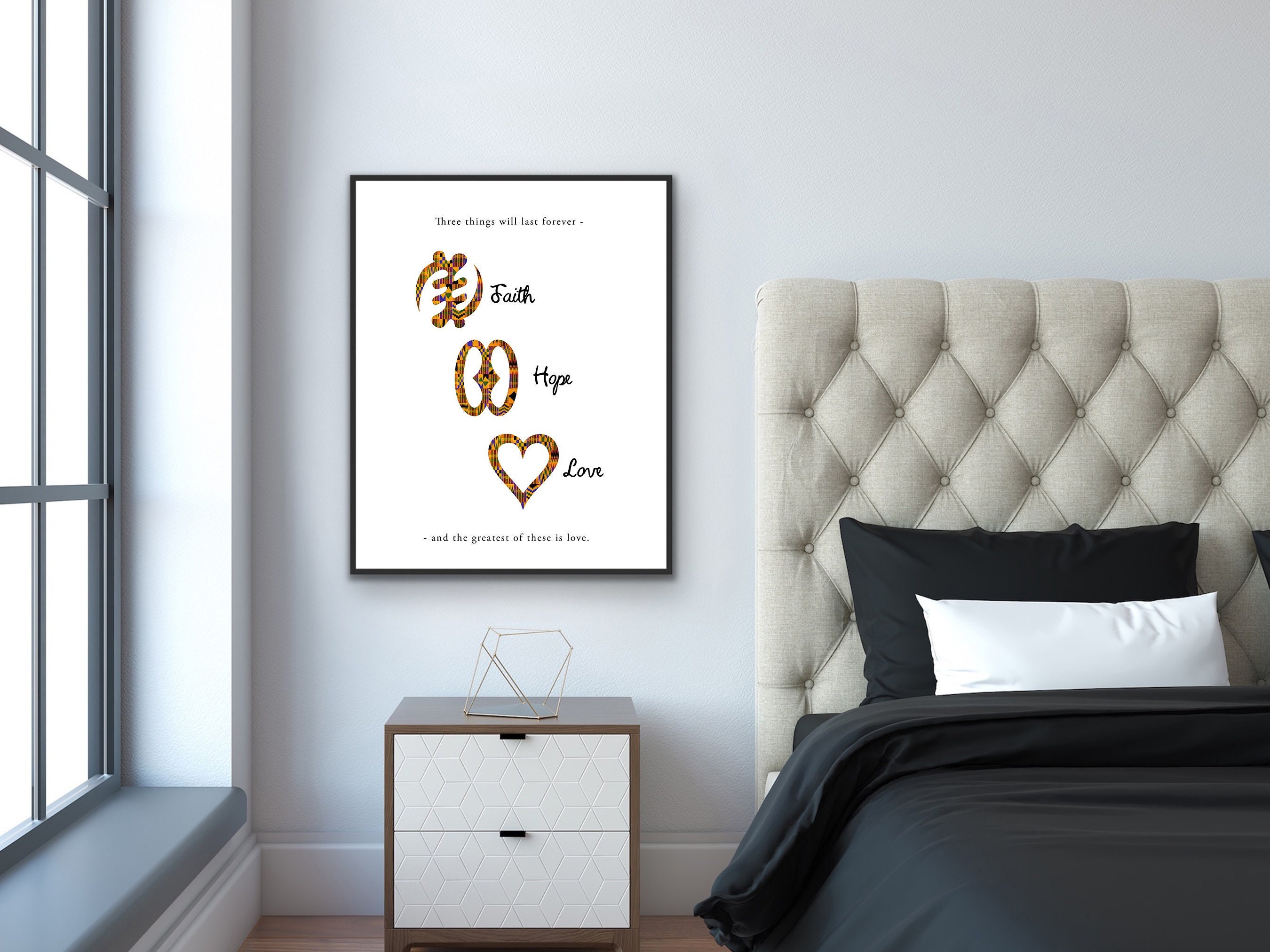 Faith Hope Love X Adinkra in Black & Kente Portrait | Digital Print ...
