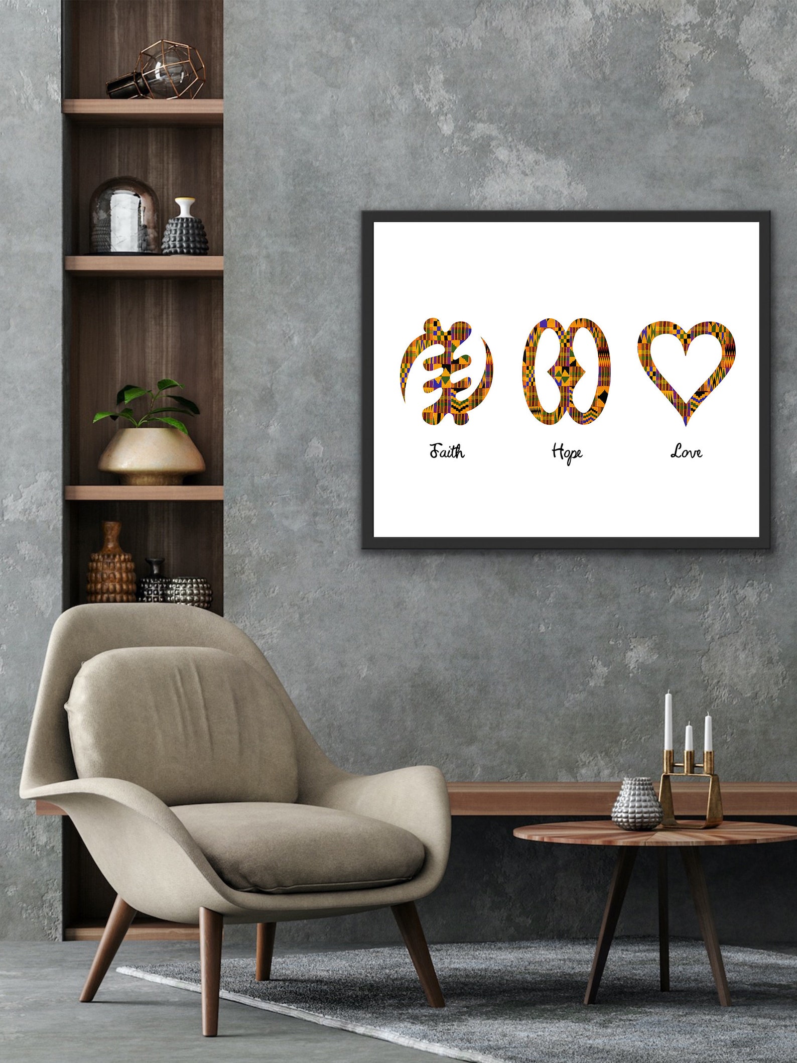 Faith Hope Love X Adinkra in Black & Kente Landscape | Digital Print ...