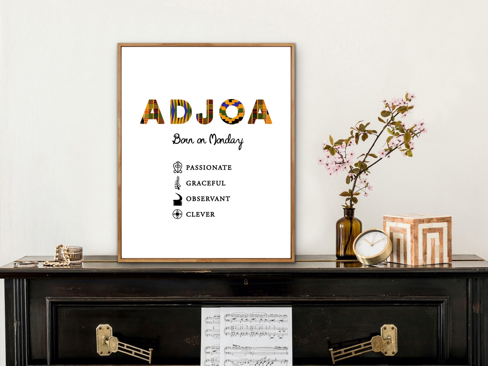 Adjoa X Adinkra ~ Monday Born Female in Kente | Digital Print | African ...