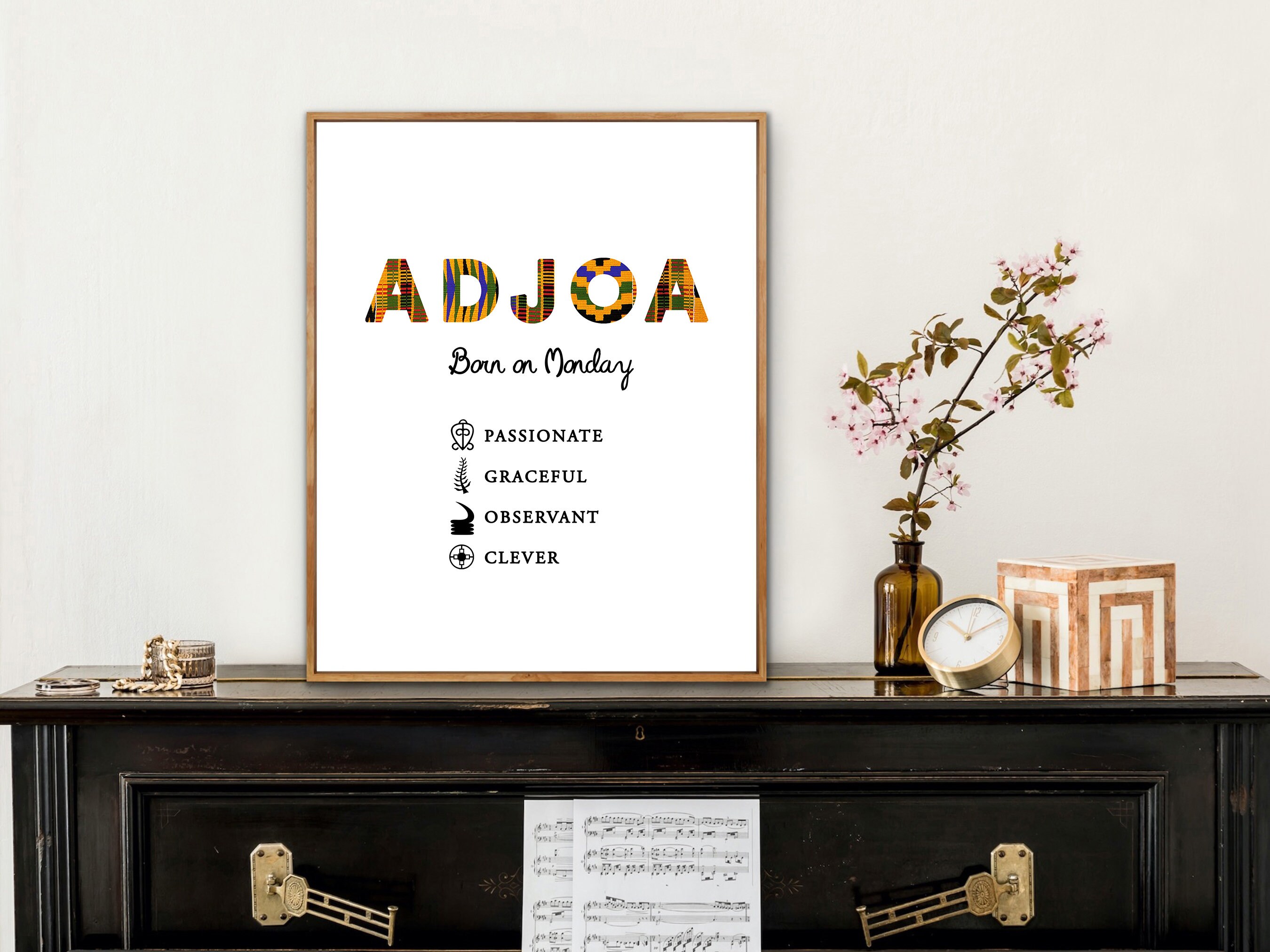 Adjoa X Adinkra ~ Monday Born Female in Kente | Digital Print | African ...