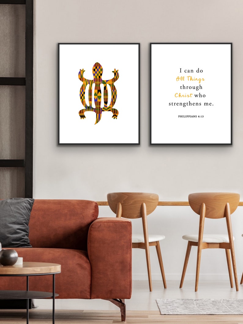 Denkyem Adaptability in Kente Digital Print African Wall Art Adinkra ...