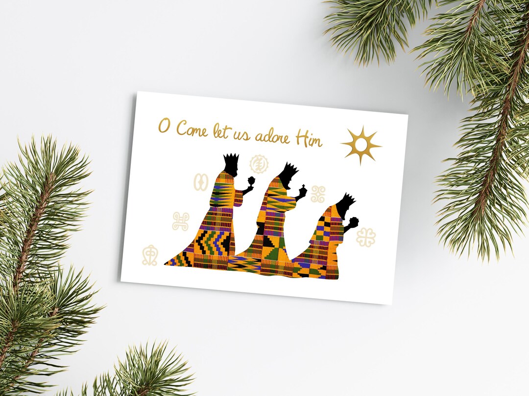 O Come Let Us Adore Him X Adinkra in Kente A5 Christmas Card African ...