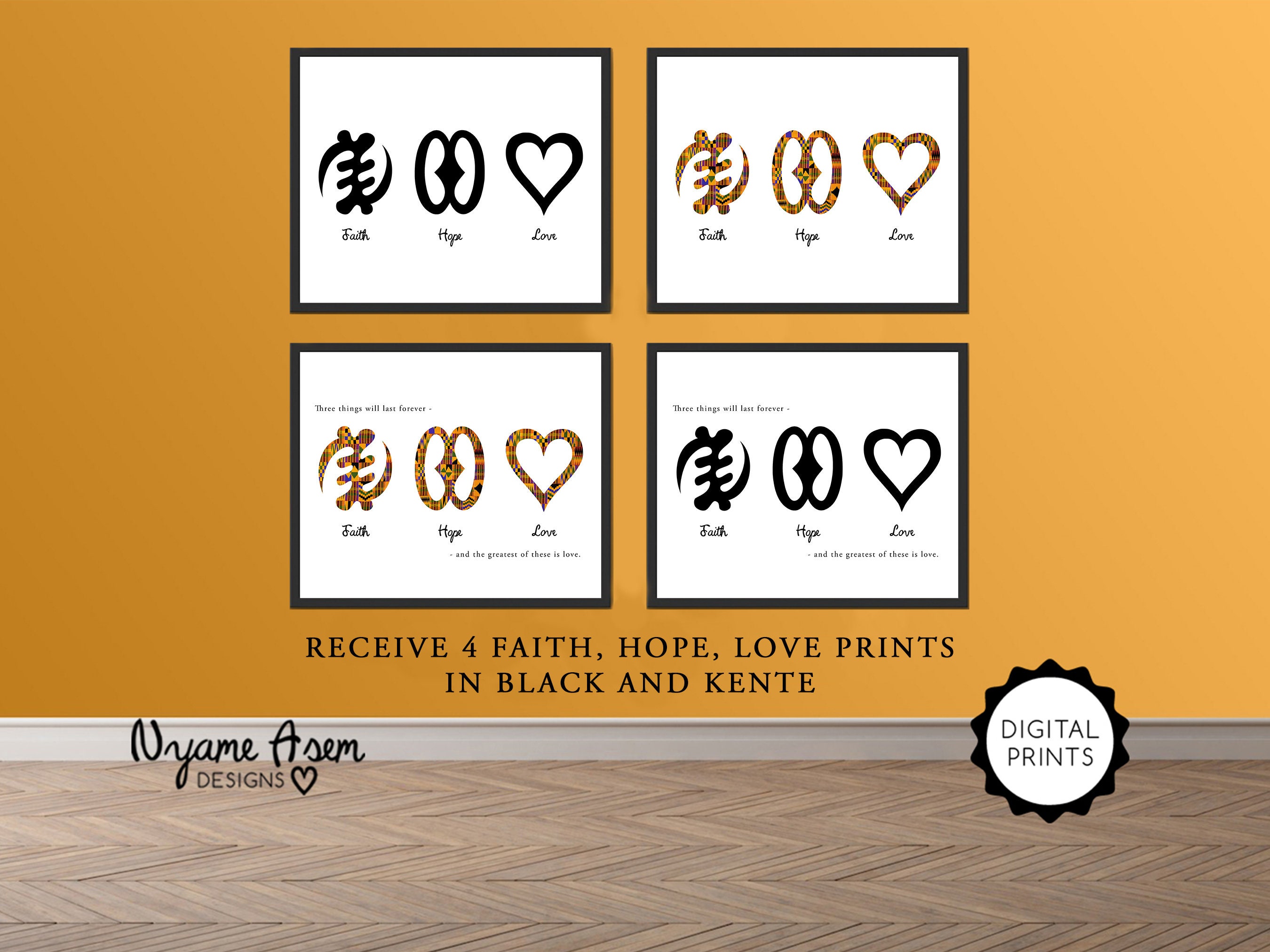 Faith Hope Love X Adinkra in Black & Kente Landscape | Digital Print ...