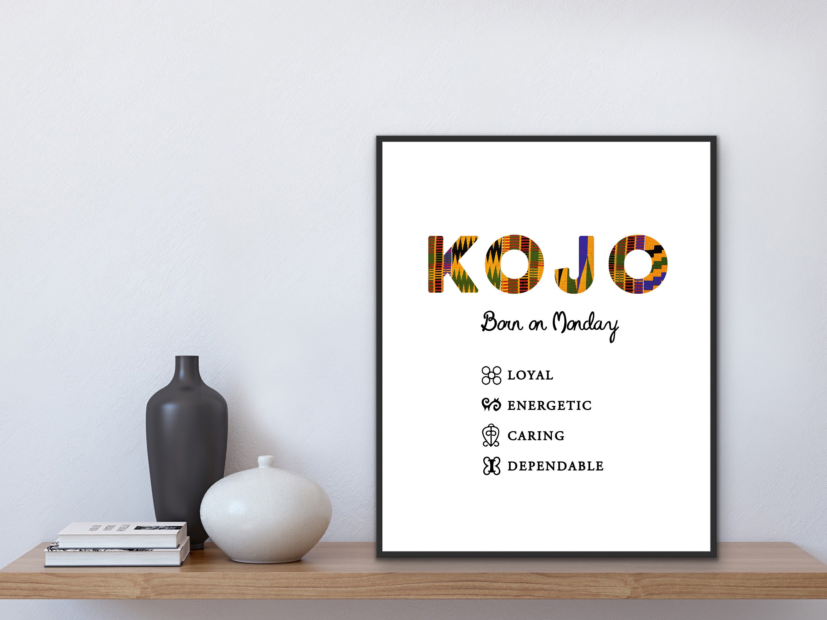 Kojo X Adinkra Monday Born Male in Kente Digital Print African Wall Art ...