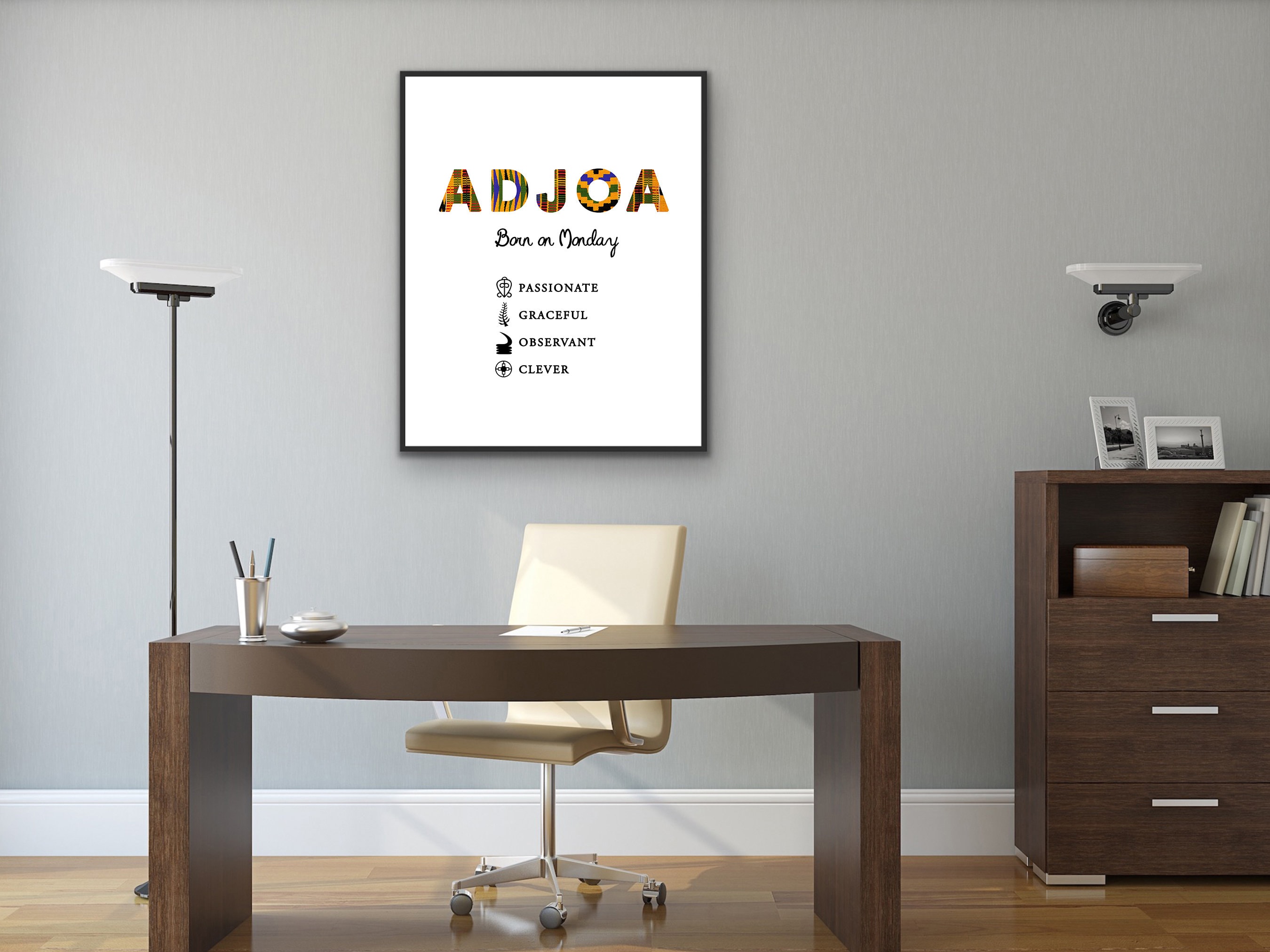 Adjoa X Adinkra ~ Monday Born Female in Kente | Digital Print | African ...