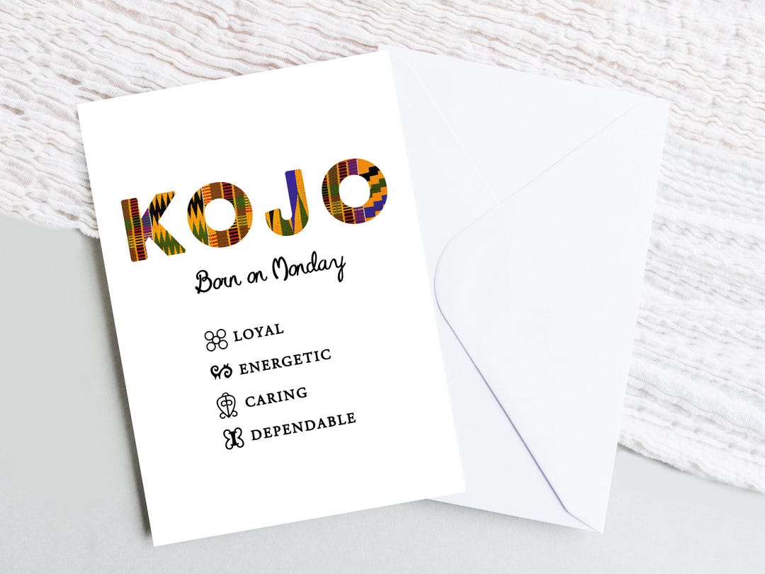 Kojo/ Kwadwo X Adinkra A5 Greeting Card Monday Born Male in Kente ...