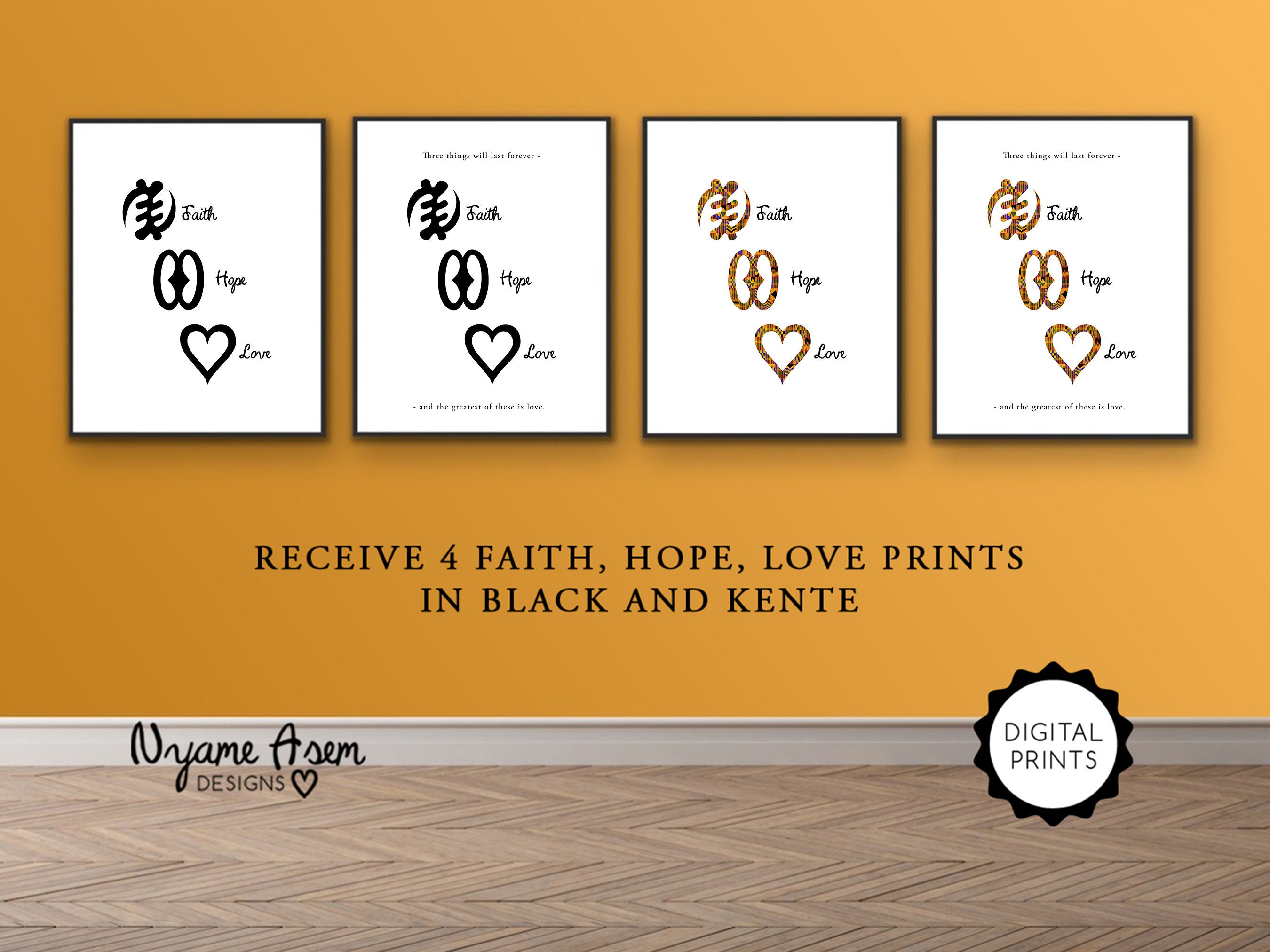 Faith Hope Love X Adinkra in Black & Kente Portrait | Digital Print ...