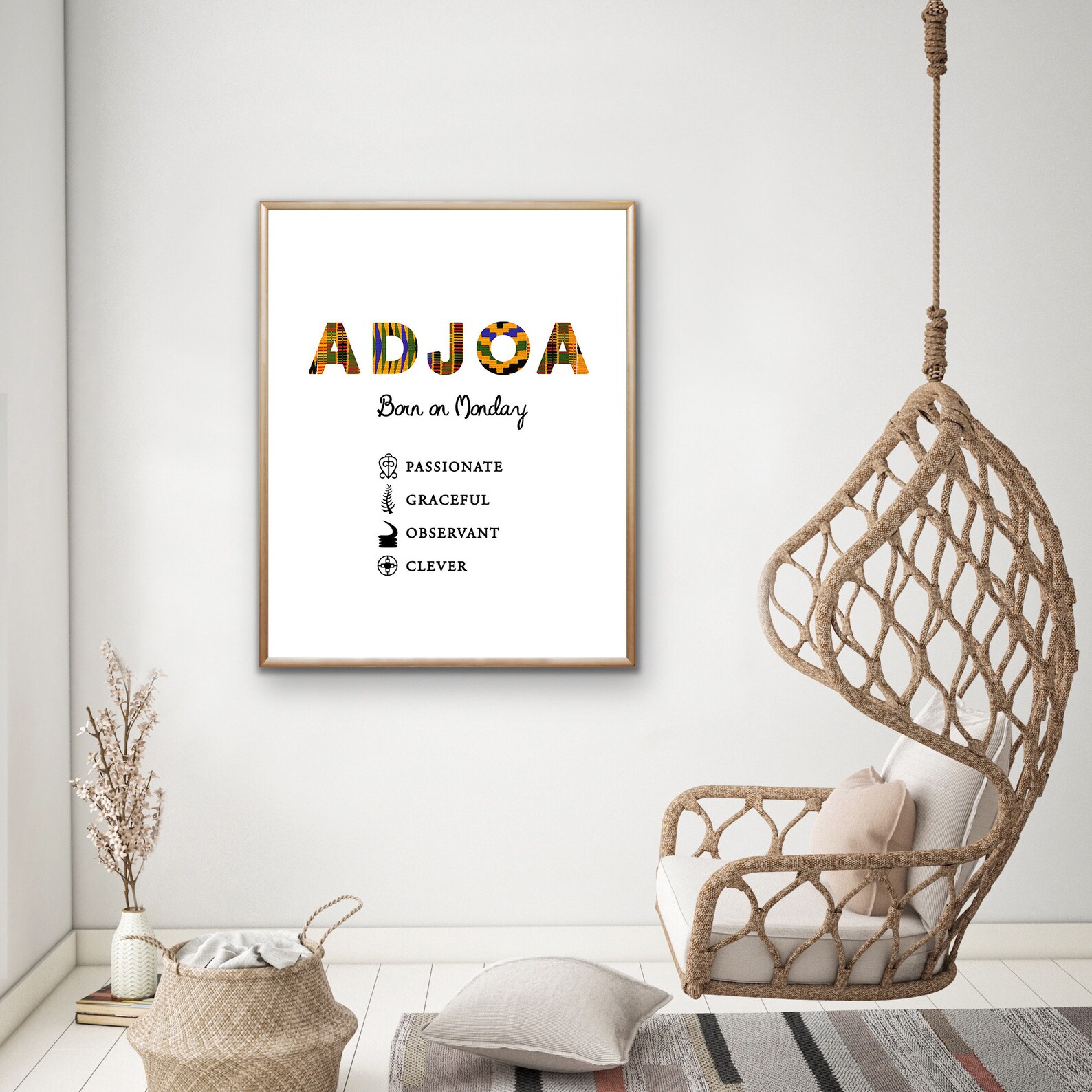 Adjoa X Adinkra ~ Monday Born Female in Kente | Digital Print | African ...
