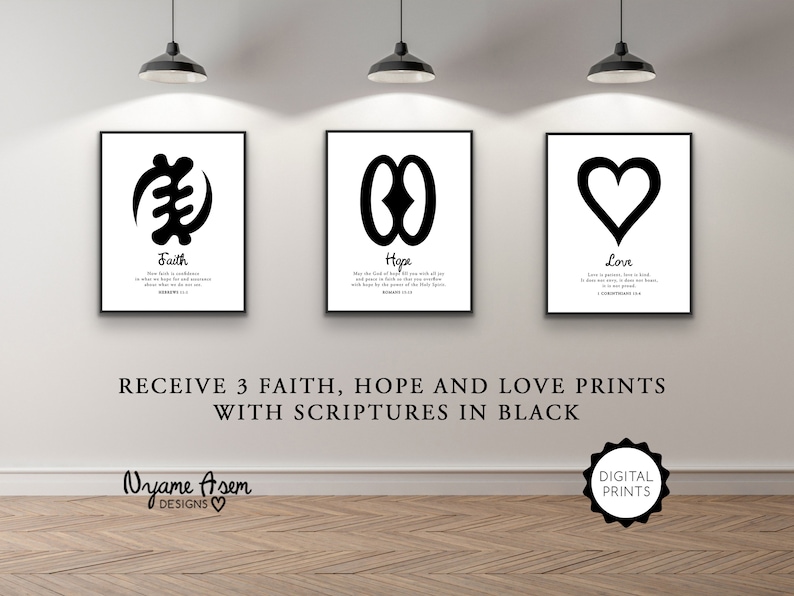 Faith Hope Love X Adinkra & Scriptures Set of 3 in Black | Digital ...
