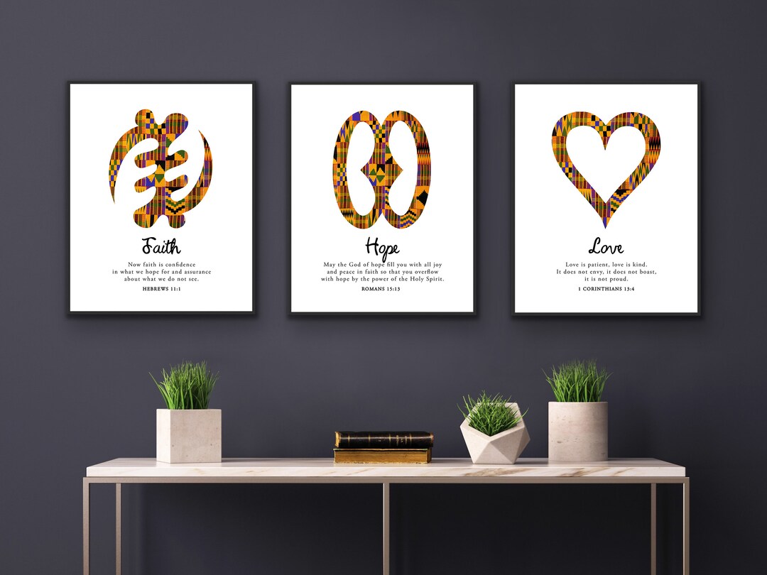 Faith Hope Love X Adinkra & Scriptures Set of 3 in Kente | Digital ...