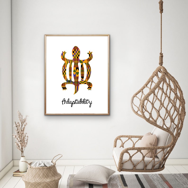 Denkyem Adaptability in Kente Digital Print African Wall Art Adinkra ...