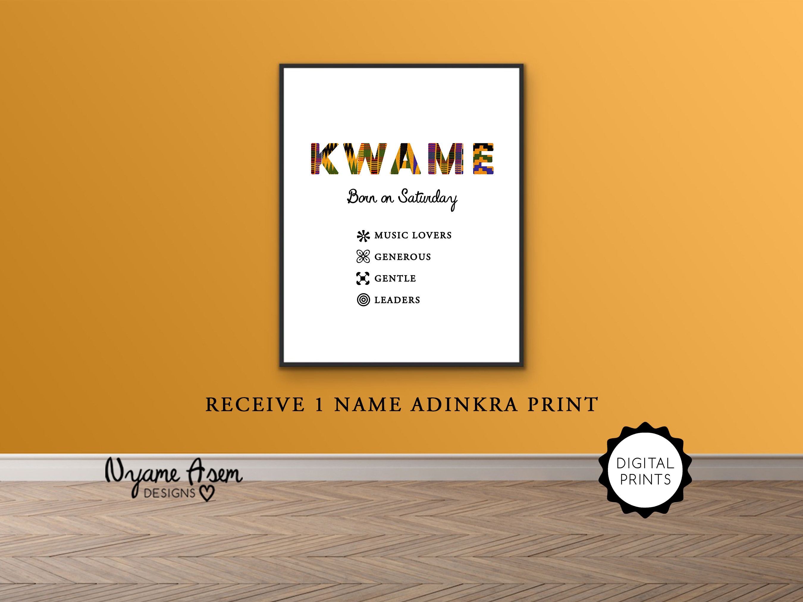Kwame X Adinkra Saturday Born Male in Kente Digital Print African Wall ...
