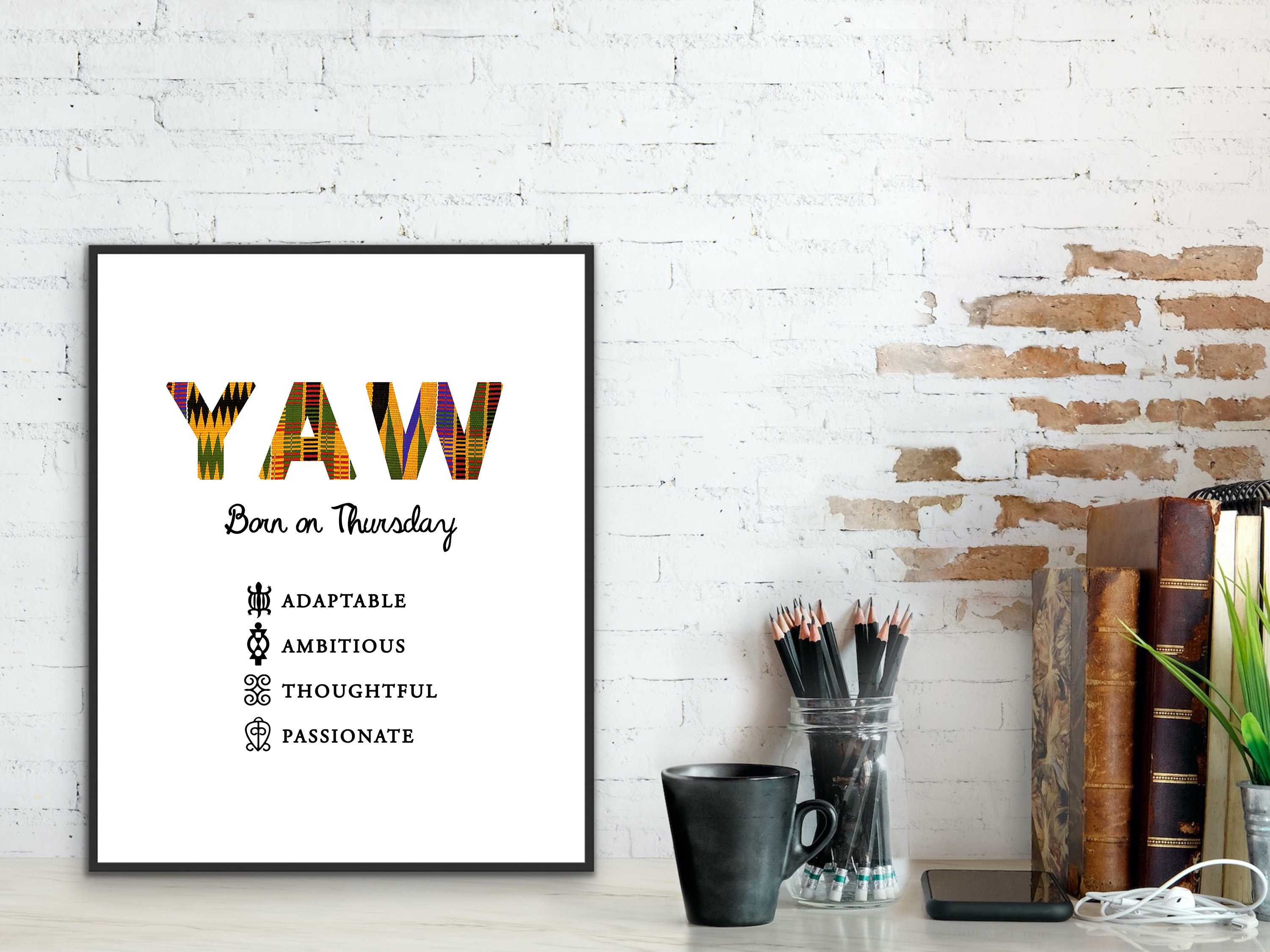 Yaw X Adinkra ~ Thursday Born Male in Kente | Digital Print | African ...