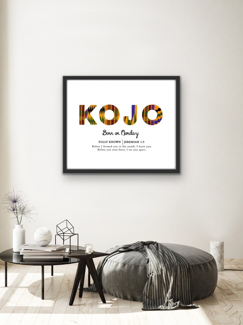 Kojo Monday Born Male in Kente Digital Print African Wall Art Name ...