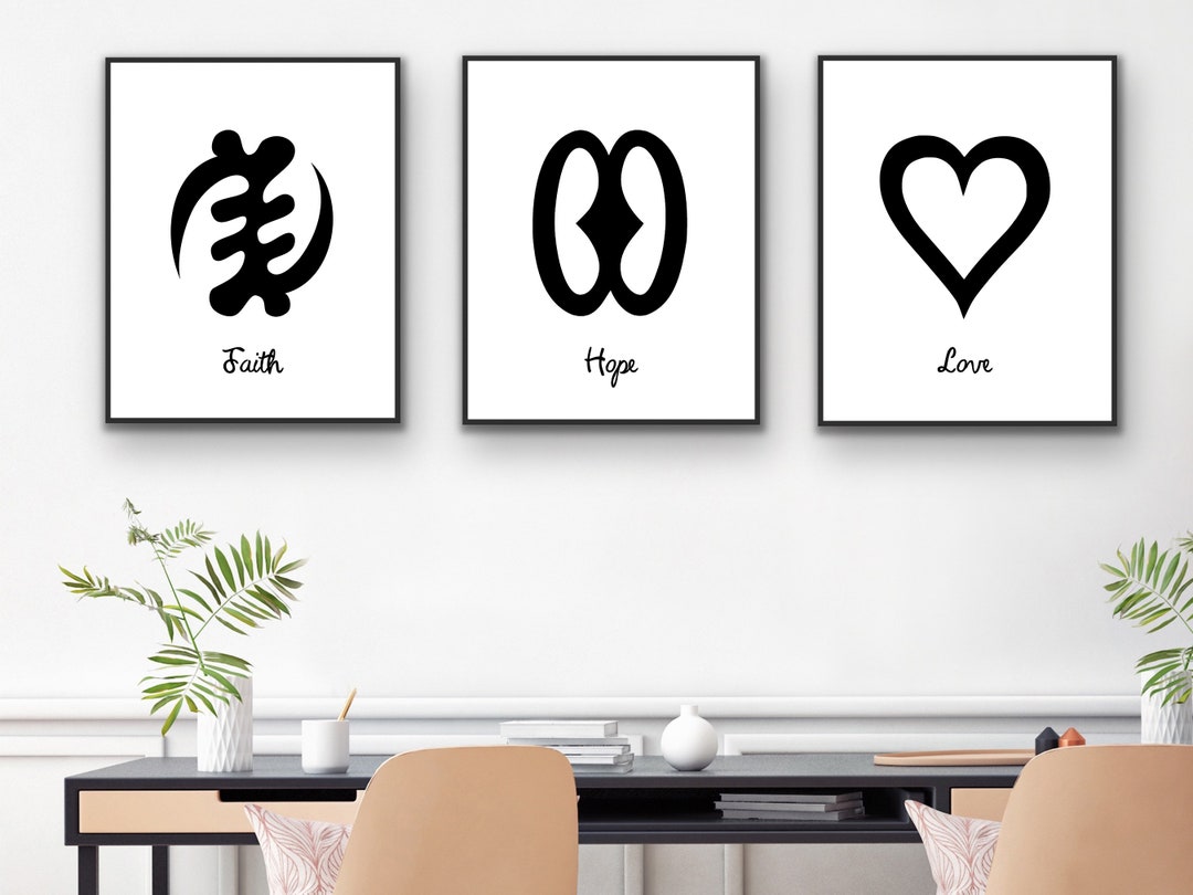 Faith Hope Love X Adinkra Set of 3 in Black | Digital Print | African ...