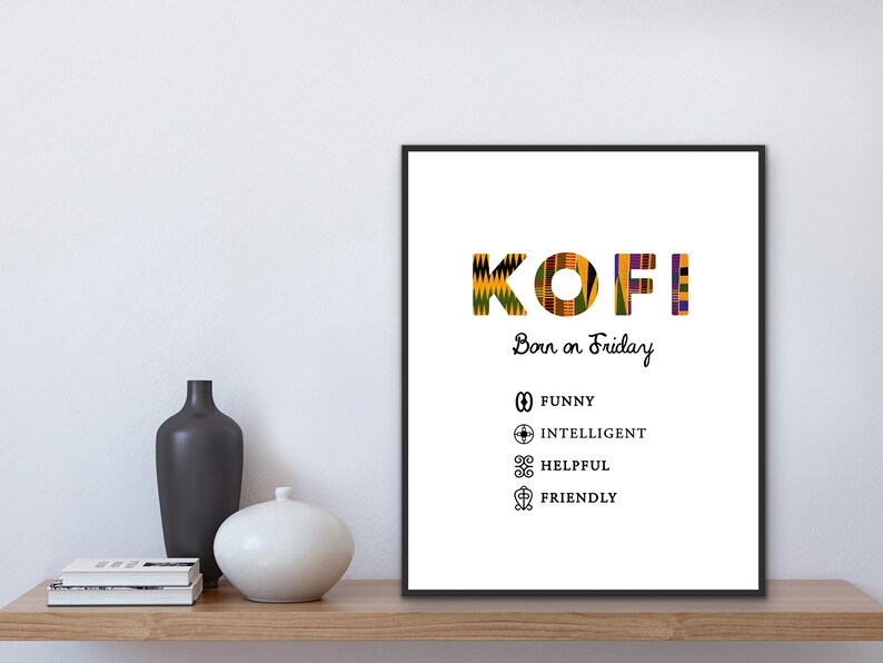 Kofi X Adinkra Friday Born Male in Kente Digital Print African Wall Art Name Print Ghana African ...