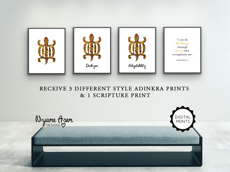 Denkyem Adaptability in Kente Digital Print African Wall Art Adinkra ...