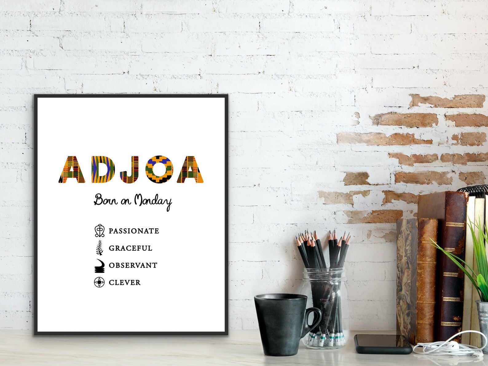 Adjoa X Adinkra ~ Monday Born Female in Kente | Digital Print | African ...