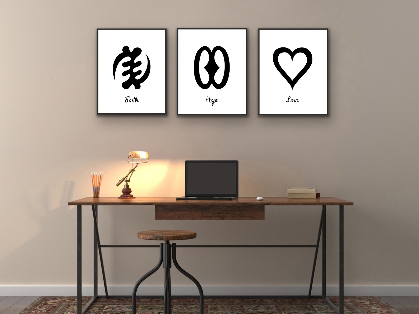 Faith Hope Love X Adinkra Set of 3 in Black | Digital Print | African ...