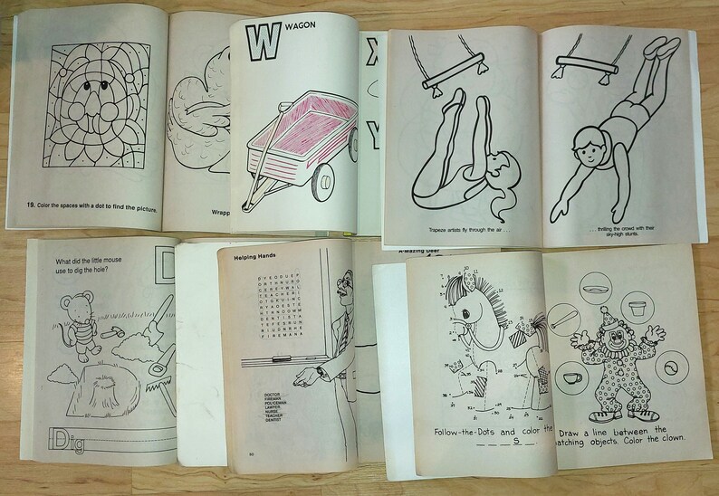 Lot of 6 Vintage Activity and Coloring Books - Etsy