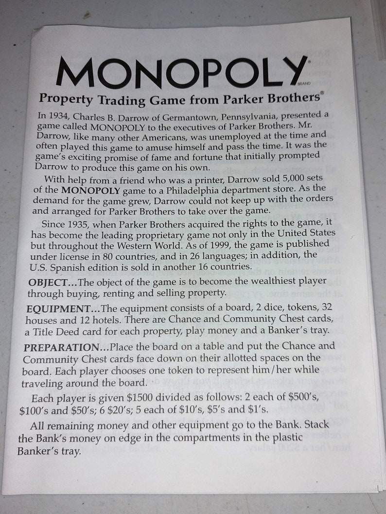 Monopoly 65th Anniversary Game Pieces and Instructions - Etsy