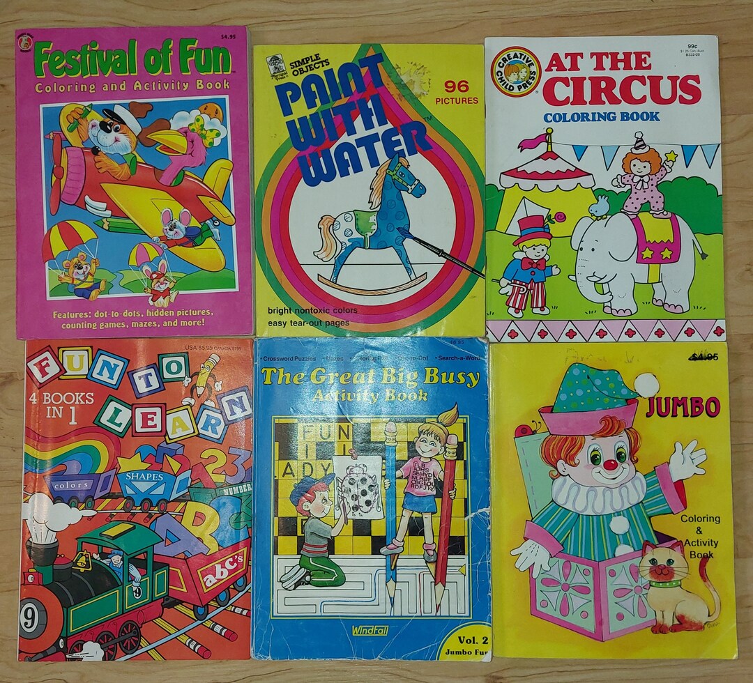 Lot of 6 Vintage Activity and Coloring Books - Etsy