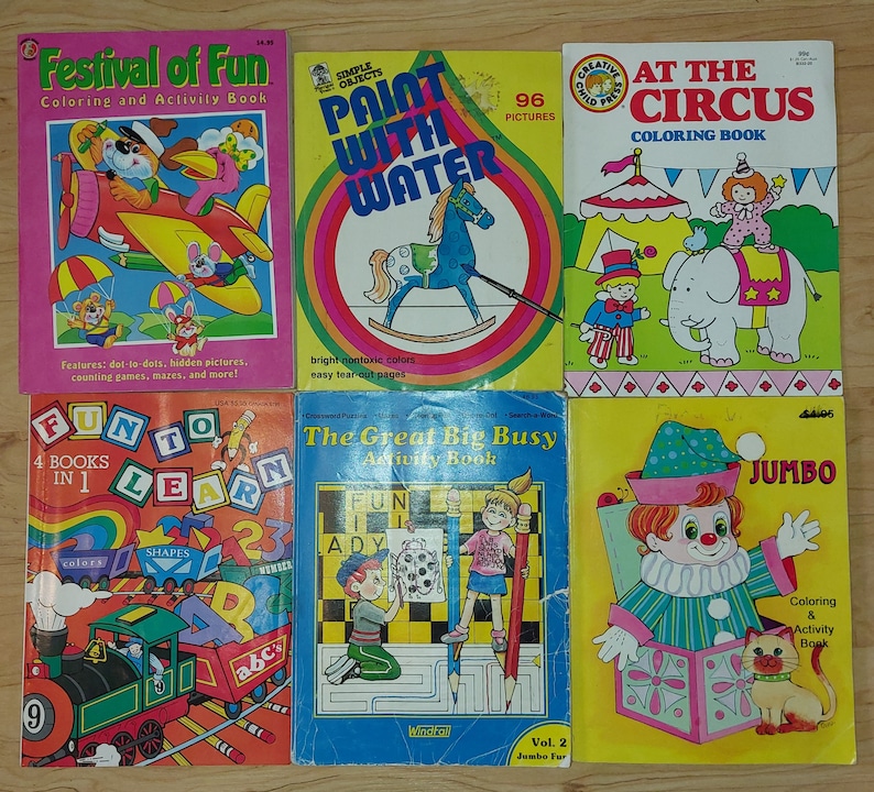 Lot of 6 Vintage Activity and Coloring Books - Etsy