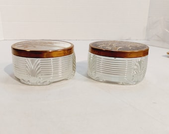 Early Vintage Art Deco Glass and Gold-tone Vanity Powder Jar: Ca. 1920 ...