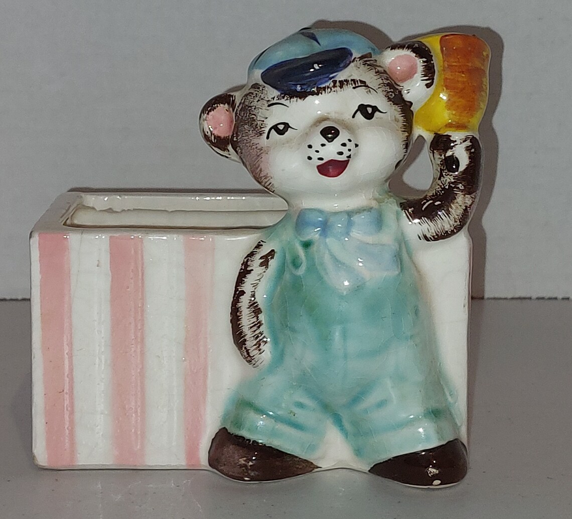 Vintage Ceramic Planter Bear Ringing Bell - Etsy