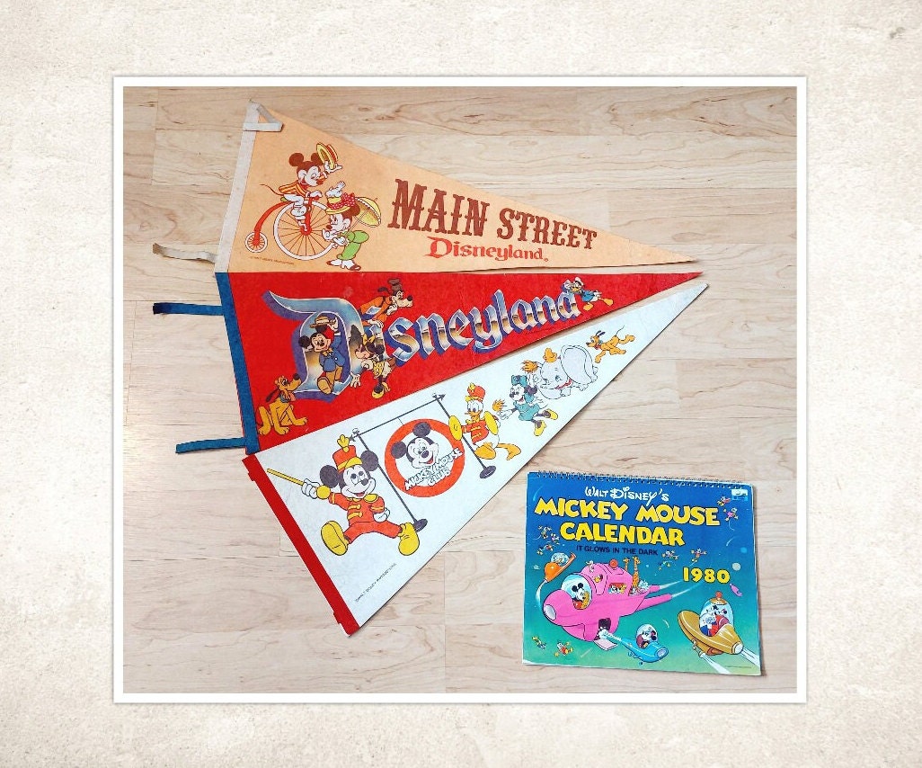Vtg Disneyland Pennants Lof of 3 and Walt Disney's 1980 Calendar - Etsy