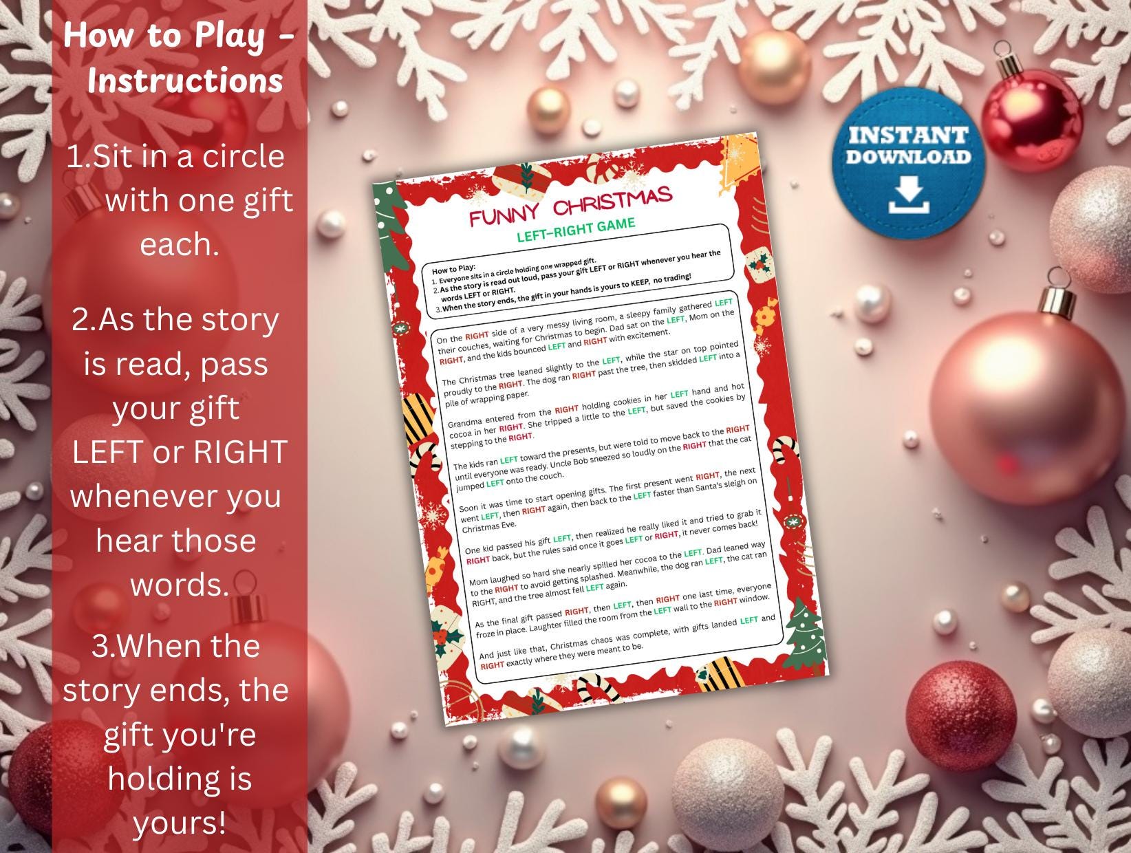 Christmas Left Right Game, Pass the Prize for Kids, Adults and Work ...