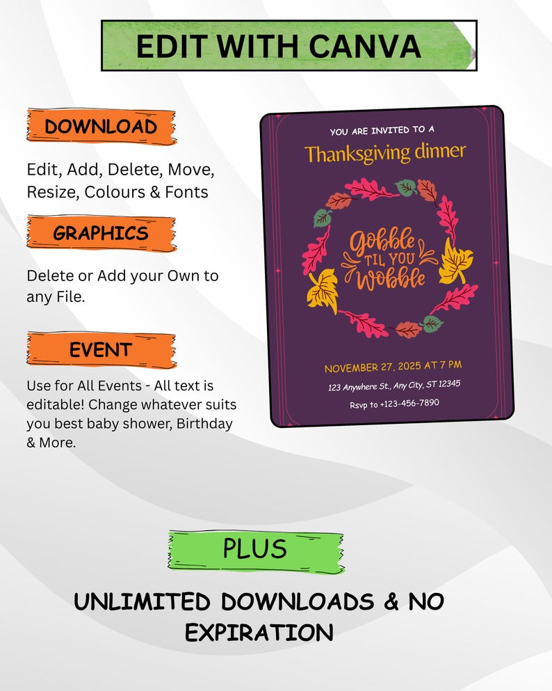 Editable Thanksgiving Invitation Template, Gobble Till We Wobble ...