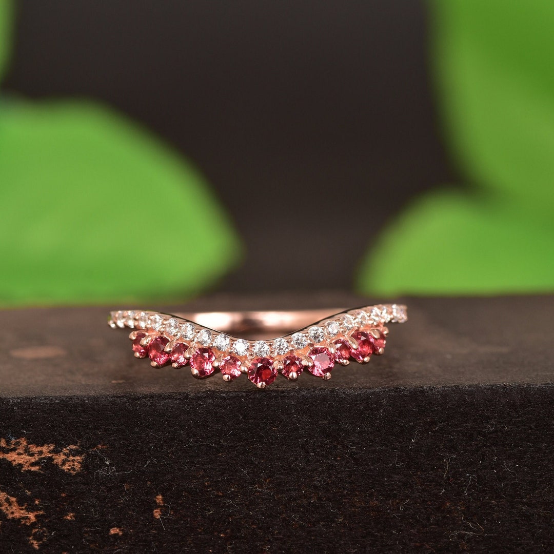 Vintage Stunning Ruby Nesting Band,ruby Enhancer Curved Band Rose Gold ...