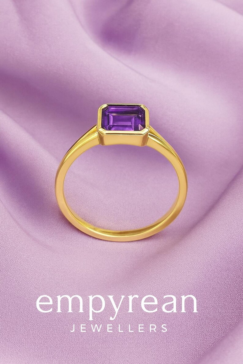 Emerald Cut Amethyst Engagement Ring: 14K Gold February Birthstone - Etsy
