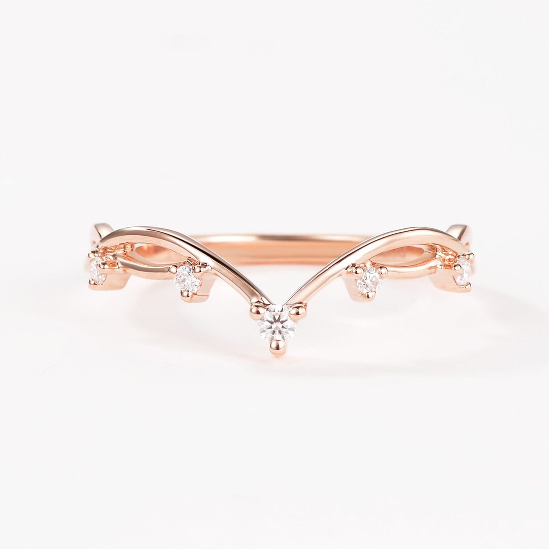 Minimalist Diamond Curved Wedding Ring Dainty Contour Stacking Ring ...