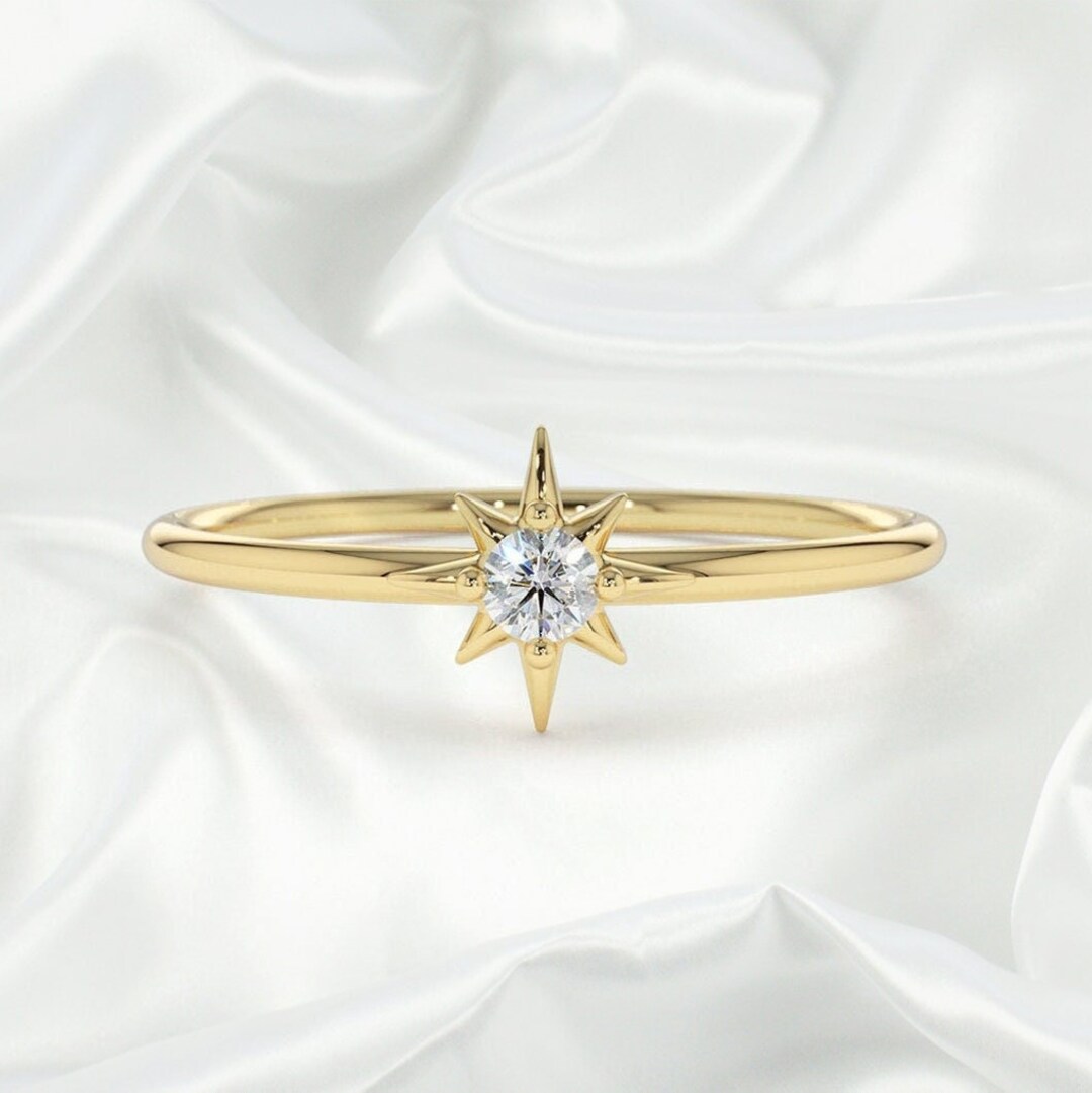 14K Gold Polar Star Ring , Tiny Star Ring , North Star Ring, Solid 14k ...
