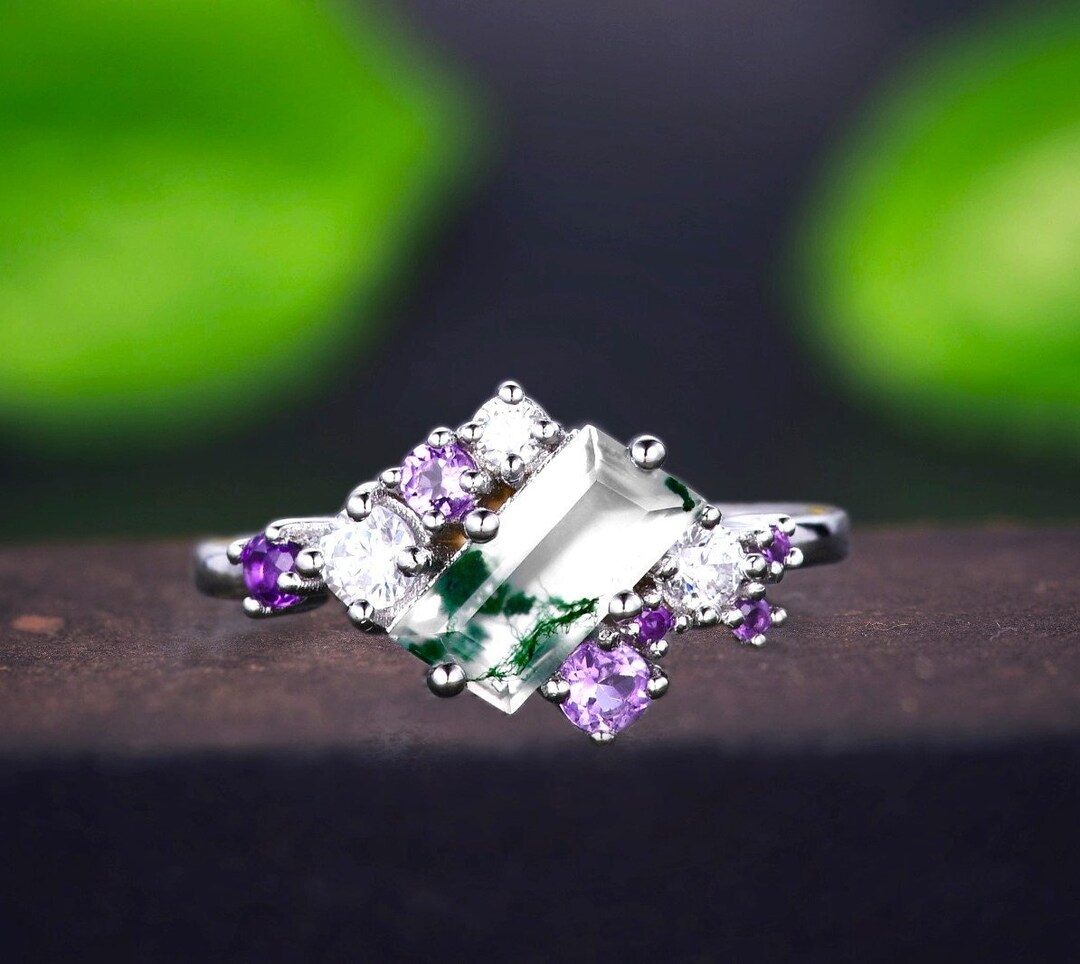 Cluster Ring,cluster Engagement Ring,moss Agate Ring,mutli Gemstone ...