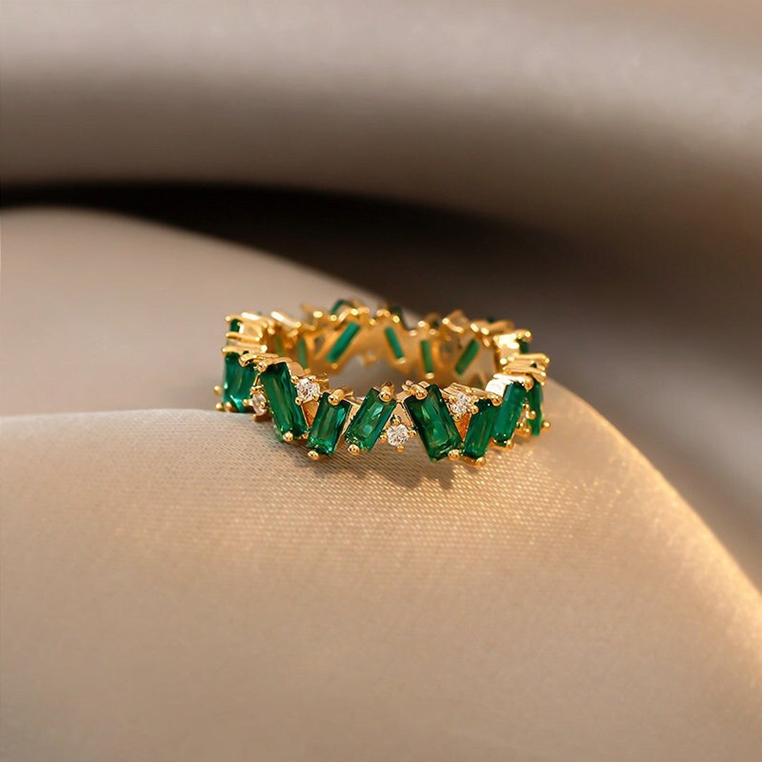 Emerald Baguette Eternity Band, Baguette Ring, Eternity Ring,stacking ...