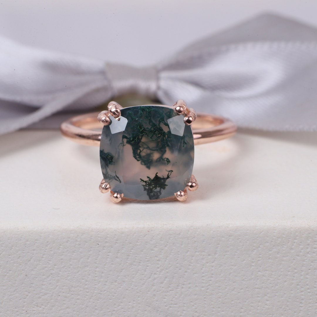 Moss Agate Ring, Nature Green Moss Agate Ring for Women, Green Moss ...