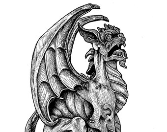 Epic Gargoyle Battle: Vintage Painting of a Fierce Fight Between a ...