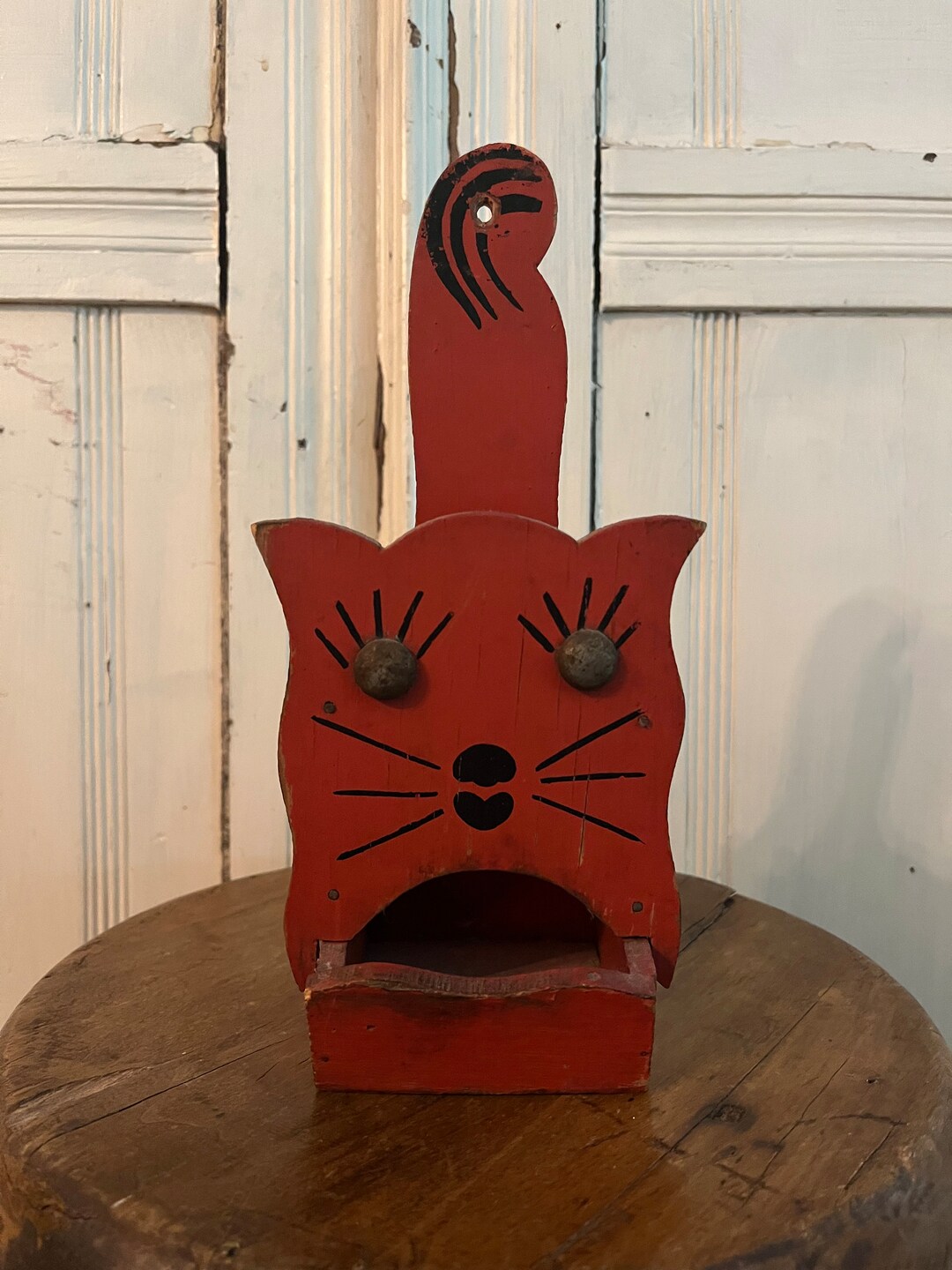 Folk Art Cat Wall Pocket Match Box Caddy - Etsy