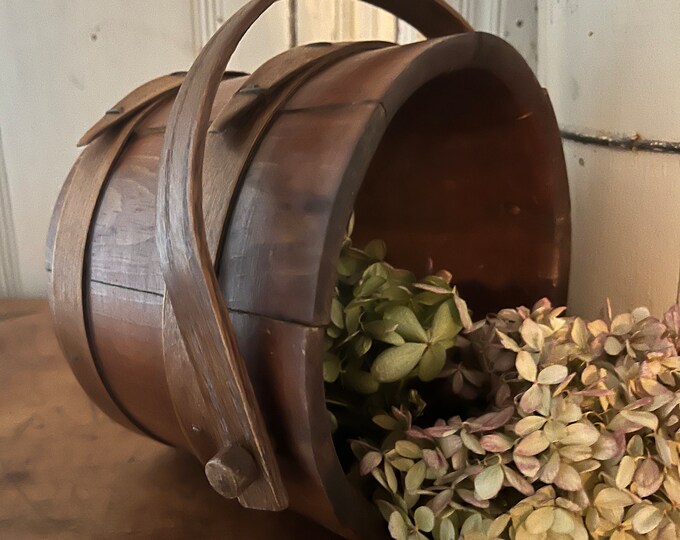Primitive Wooden Bucket W/handle, Wood Pegged Swing Handle & 2 Finger ...