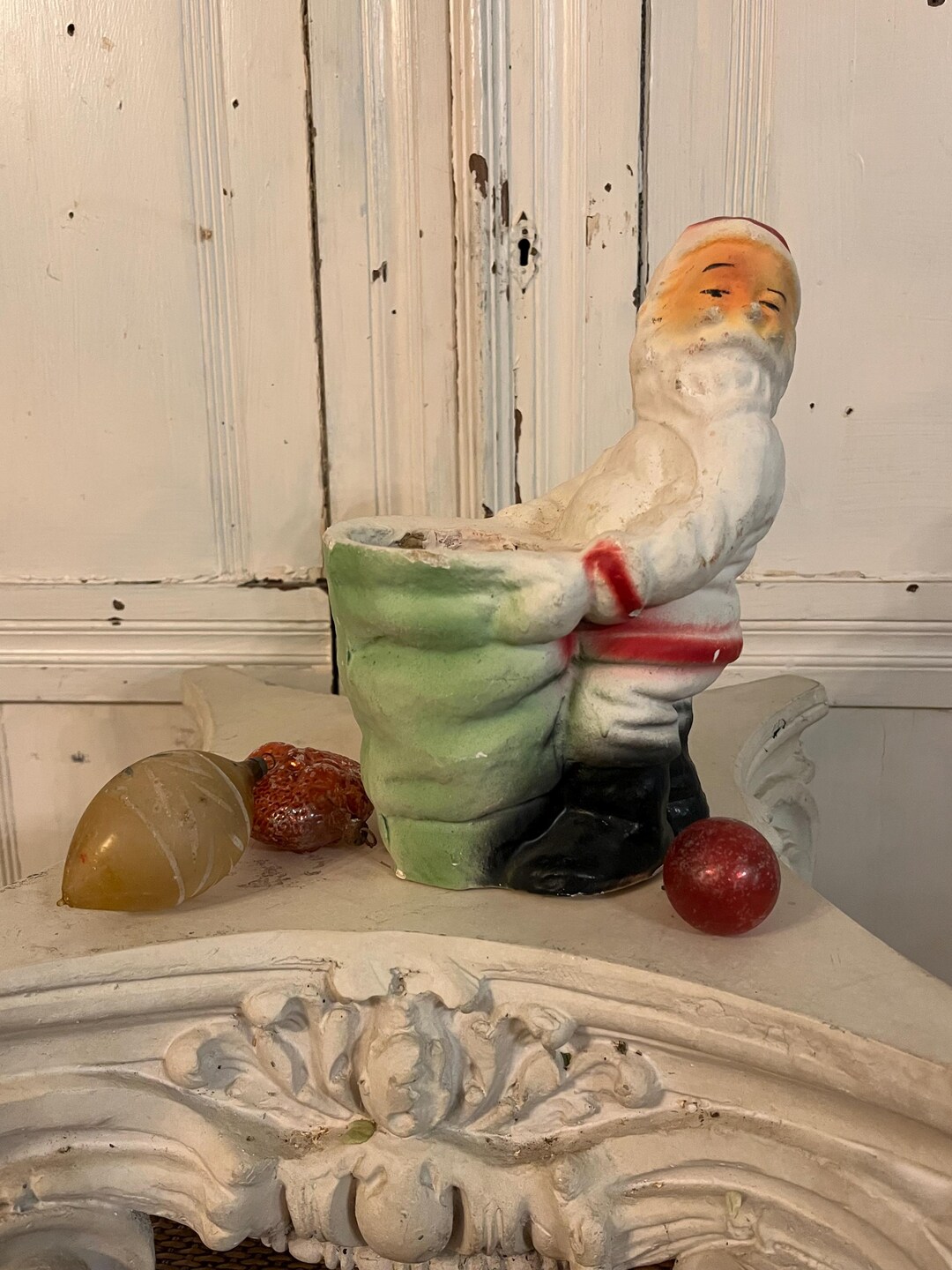 Vintage Paper Mache'/pulp Paper Santa, Candy Container, C. 1930's-1940 ...