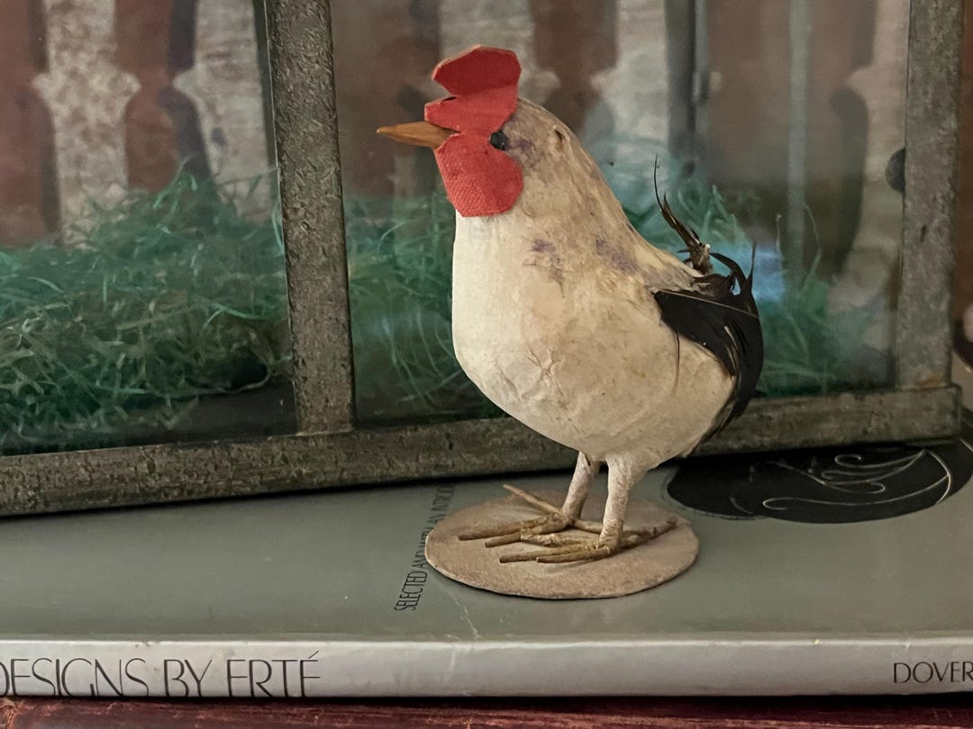 Antique Paper Mache' Rooster With Feathers, Marked Germany, C. 1940's ...