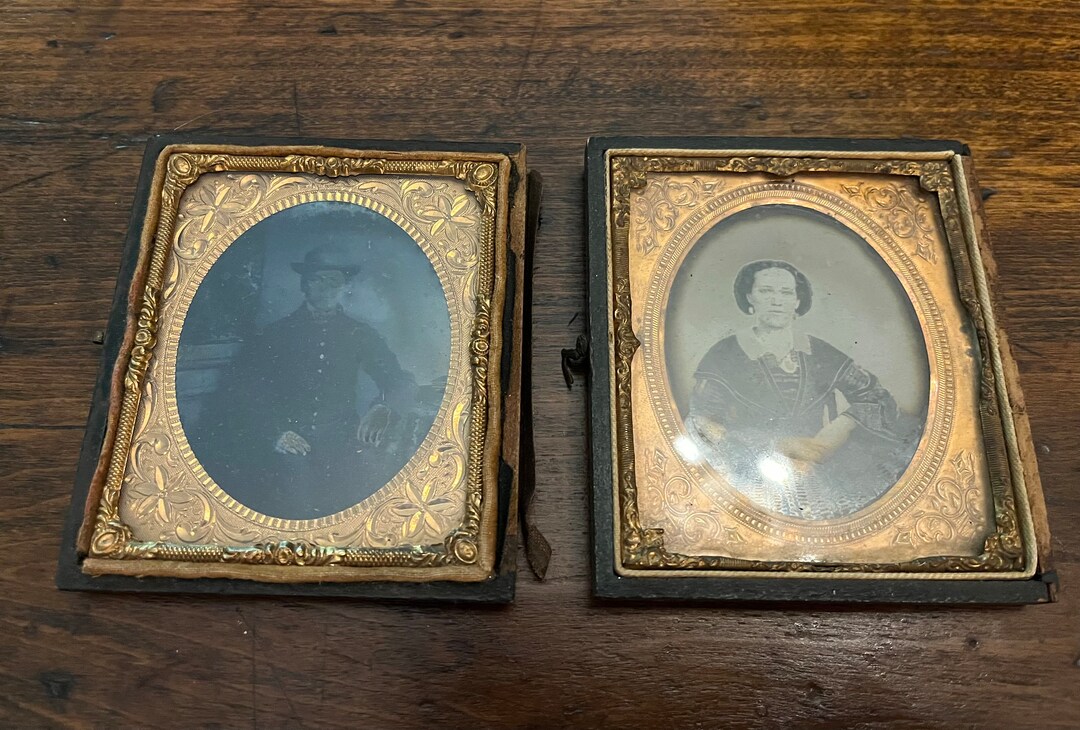 Antique Mid-1800s Ambrotype in Case With Gold Foil Frame and Leather ...